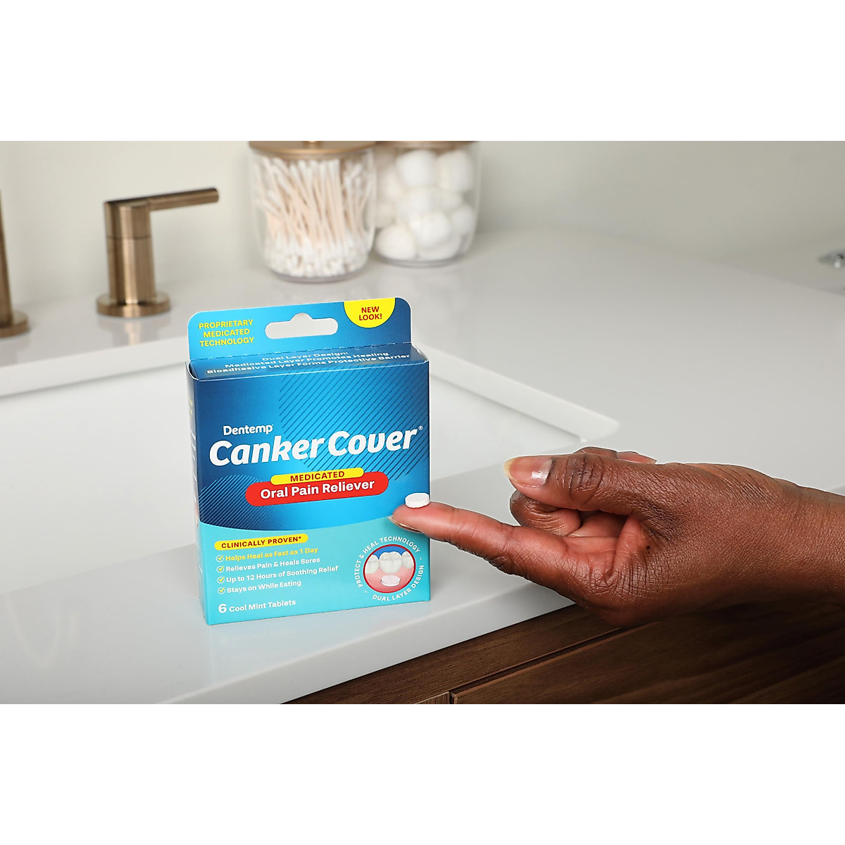 Dentemp Canker Cover - Canker Sore Medicine Pain Reliever (6 Counts) - Canker Sore Treatment to Relieve Canker Pain, Mouth Sores & Mouth Irritation - Fast Acting Canker Sore Relief Tablets for Adults