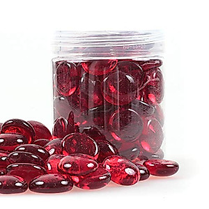 High Luster Reflective Round Fire Glass Gravel,Glass Marbles Pebbles Stones,Glass Beads,Vase Fillers for Aquarium Succulent Garden Decoration,17-19mm(2/3''-3/4''),335g/0.78lbs (Red)
