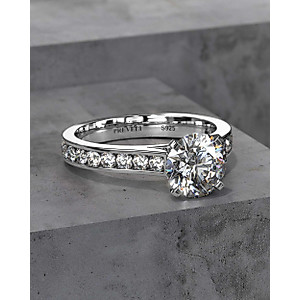 PREVELI 3 Carat Cubic Zirconia Ring For Women 18K White Gold Plated 925 Sterling Silver Solitaire(6.5)