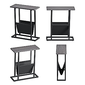 Yusong Small Narrow Side Table for Small Spaces, Slim End Table Magazine Table Nightstand with Storage Holder, Accent Skinny Snack Couch Bedside Table, Grey
