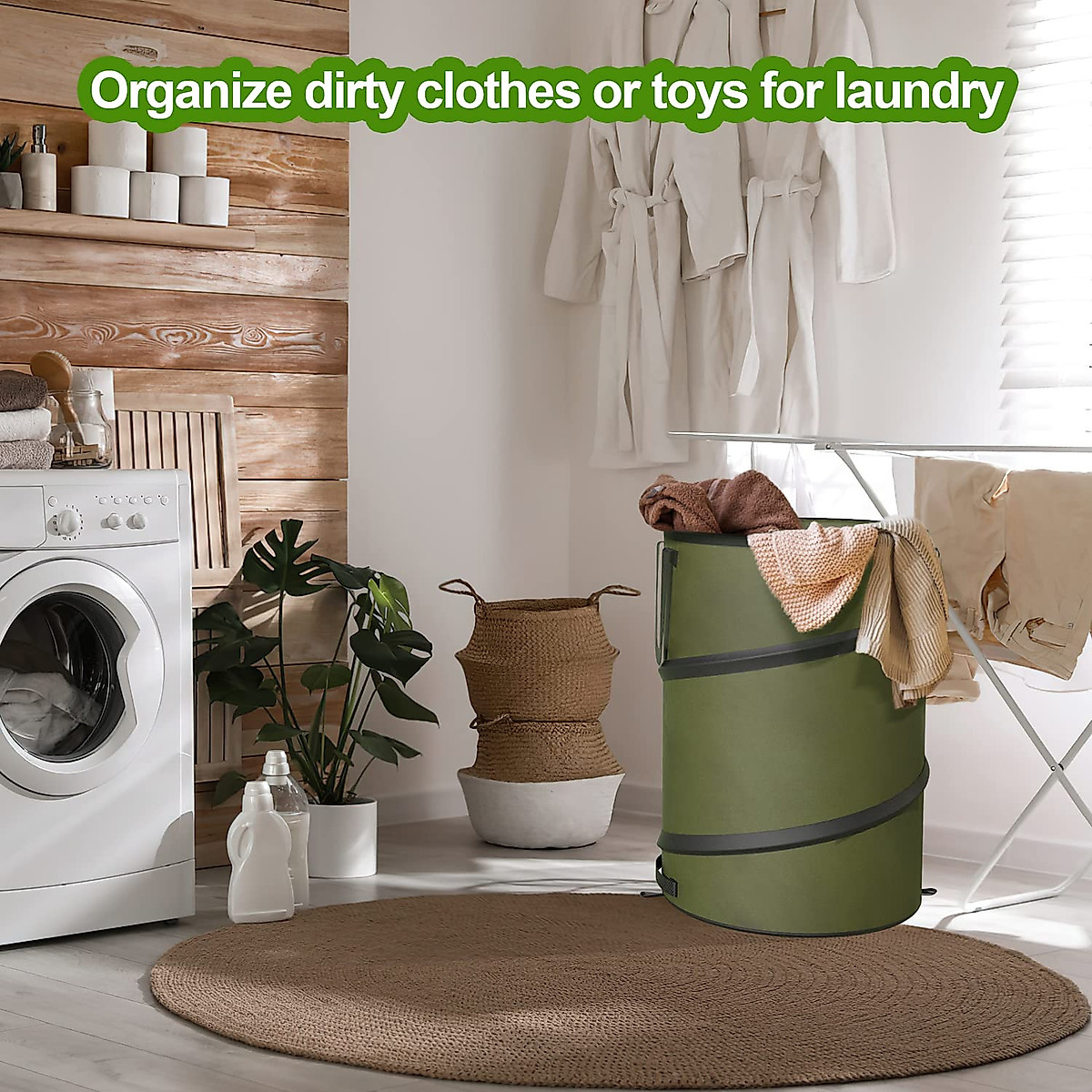 Sprinia 2-Pack 30 Gallon Collapsible Pop-Up Trash Can for Camping, RV - Waste Yard Bag for Gardening Lawn/Leaf - 30 Gallon Each Bag, Green