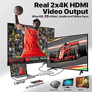 Nov8tech 13in1 USB C Docking Station Dual Monitor, USB C Hub with Dual HDMI, VGA, Ethernet, 5 Ports USB 3.0/2.0/C, 100W PD, TF/SD Card Reader, Audio, Compatible with MacBook, Laptops & Type C Devices
