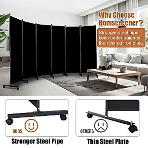 Room Divider Portable 132'' Partition Room Dividers and Folding Privacy Screens 6 Panel Wall Divider for Room Separation, Freestanding Fabric Room Divider Panel with Wheels for Home Office Hospital