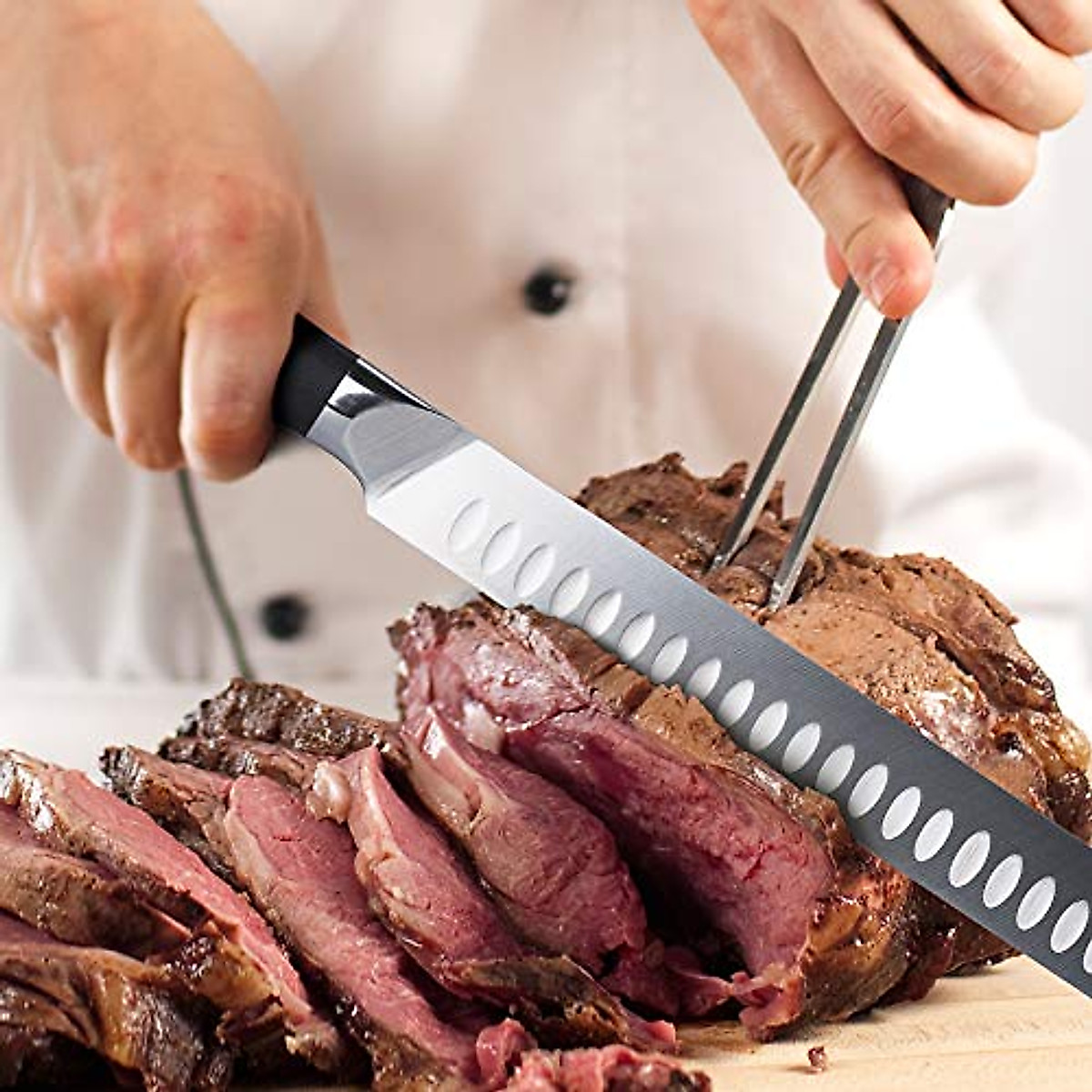 KESSAKU Carving Knife - 12 inch - Dynasty Series - Razor Sharp - Granton Edge - Forged ThyssenKrupp German High Carbon Stainless Steel - G10 Garolite Handle with Blade Guard