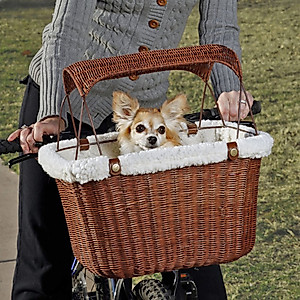 PetSafe Happy Ride Wicker Bicycle Basket for Dogs and Cats - Stylish Weather Resistant Wicker Material - Comfortable, Easy to Clean Soft Liner - Removable Sun Shield Included - for Pets up to 13 lb