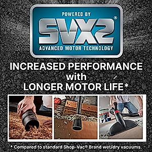 Shop Vac 8252605 Wet Dry Utility Vacuum with SVX2 Motor Technology, 16 Gallon, 2.5 Inch Diameter x 8 Foot Hose, 150 CFM, (1 Pack)