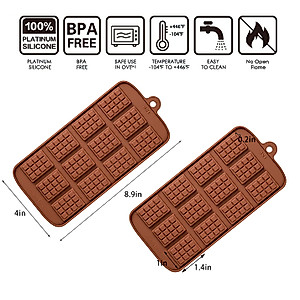 Waffle Chocolate Moulds Silicone Candy Molds, 3PCS12-Cavity Small Break Apart Chocolate Molds Non-Stick Reusable DIY Baking Molds Candy Protein & Energy Bar Moulds + 1 Dropper