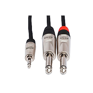 Hosa HMP-006Y REAN 3.5 mm TRS to Dual 1/4 inch TS Pro Stereo Breakout Cable, 6 Feet Cable Length, 24 AWG Oxygen-Free Copper (OFC) Conductors for Enhanced Signal Clarity