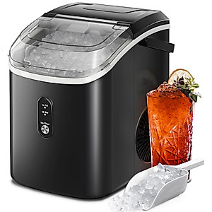 AGLUCKY Nugget Ice Maker Countertop,35lbs/24H,Portable Pebble Ice Machine with Handle,Self-Cleaning Function,Pellet Ice Maker for Home/Kitchen/Office(Black)