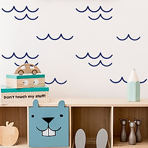 A Room with Dark Blue Wave Vinyl Wall Decals, Peel and Stick Ocean Beach Stickers for Nursery, Kids Bedroom Livingroom Home Wall Decor