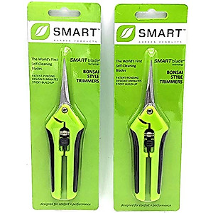 Smart Blade Self Cleaning Pruning Scissors, Bonsai Trimming, Curved Blade Scissors, (2 Pair)