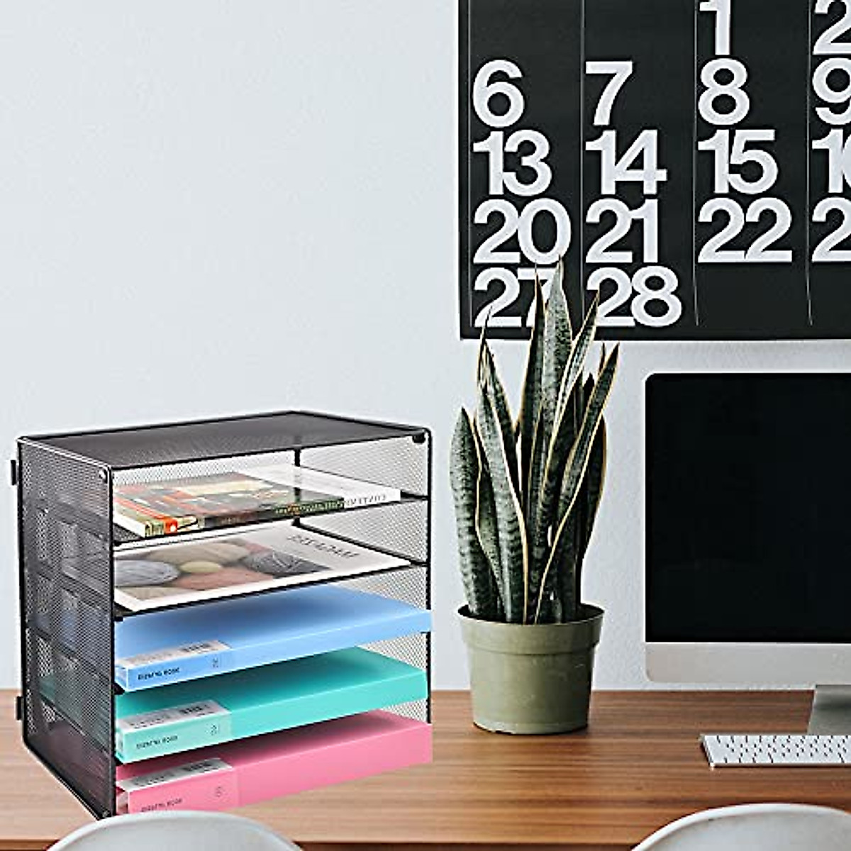 COSYAWN Paper Letter Tray Organizer, 5 Tier Mesh File Tray Desktop Paper Sorter, Black