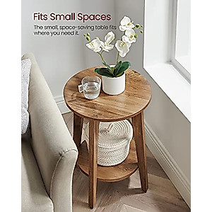 VASAGLE Round End Table with Lower Shelf, Nightstand for Small Spaces, 15.8 x15.8 x 19.7 Inches, Rustic Walnut