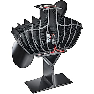 VEVOR Wood Stove Fan Heat Powered, Quiet Fireplace Fans for Wood/Log Burner/Heater, 260 CFM Max. Airflow Non Electric, Aluminum Alloy Circulating Warm Air Saving Fuel, 2 Blades, 7.1'' x 4.2'' x 7.7''