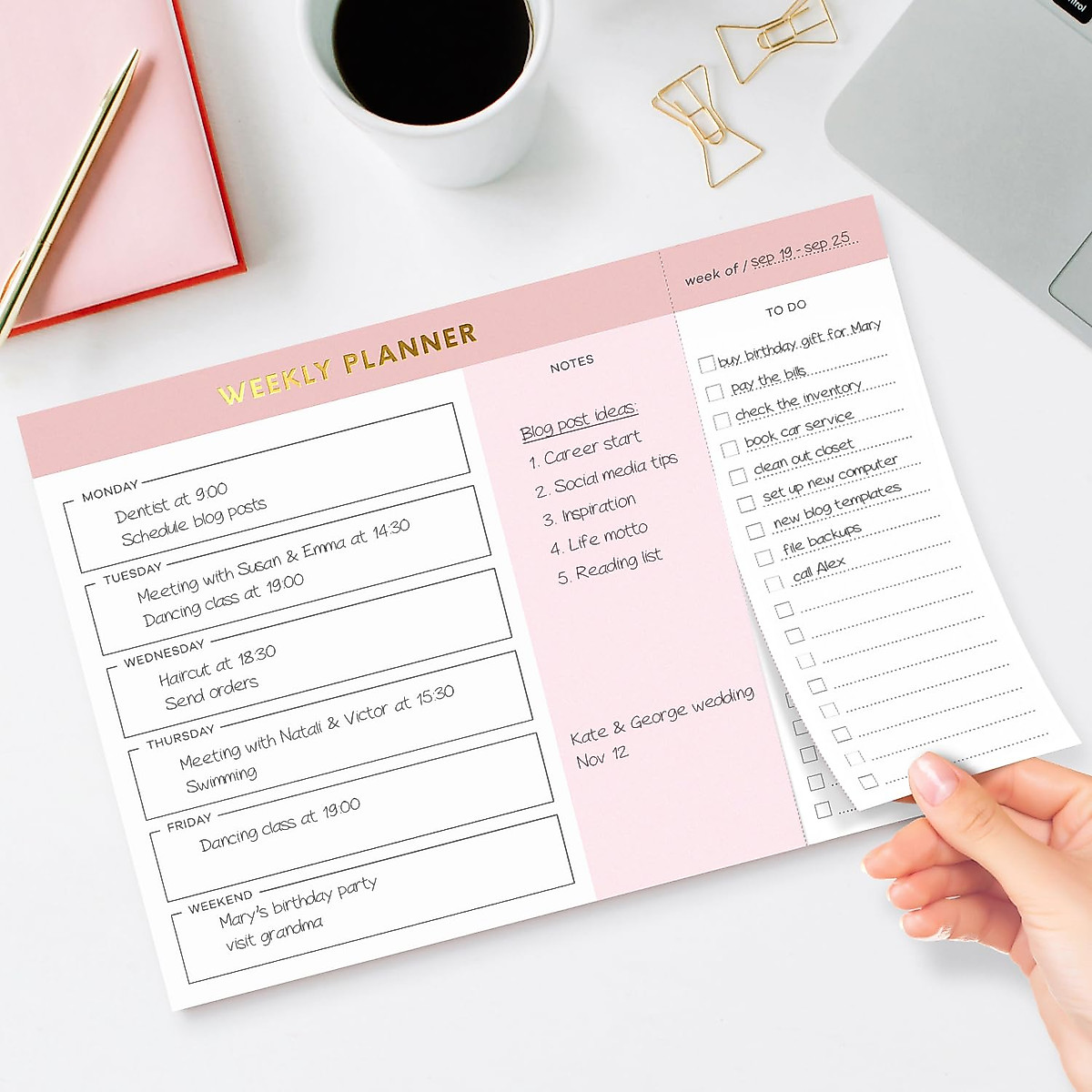 Sweetzer & Orange Weekly To Do List Pad. Pink Gold Weekly Planner Notepad with Daily Planner Agenda Squares. 7x10” Day Planner 2024 2025 - Student Planner, Work Planner and Checklist Note Pad.