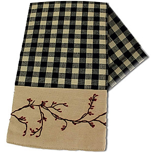 Primitive Home Decors Berry Vine Check Black and Nutmeg Kitchen Towels (Set of 2)