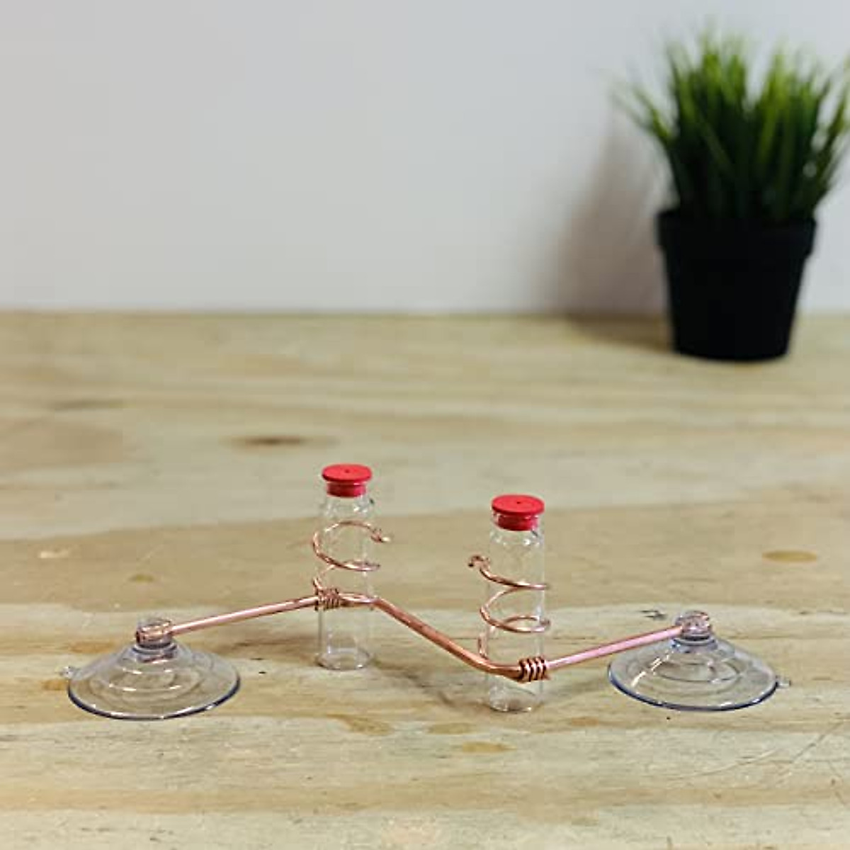 SWEET FEEDERS Geometric Window Hummingbird Feeder | Copper and Aluminum | Multiple Stations | Modern Hummingbird Feeder | Handcrafted | Home Décor | Glass Bottles | Suction Cups (Copper)