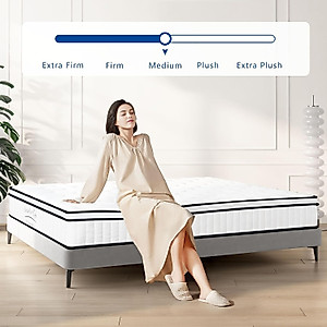 King Mattress,12 Inch King Size Mattress,Hybrid Mattress King In a Box,Individually Pocketed Innerspring,Fiberglass-Free Mattress,Medium Firm CertiPUR-US Certified,120 Nights Risk-Free Trial,White