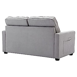 3 Fold Upholstered Futon Sofa Convertible Floor Sofabed ,Foldable Tufted Loveseat with Pull Out Sleeper Couch Bed, Space Saving Love Seat Daybed W/Side Pockets for Apartment Office Home Living Room