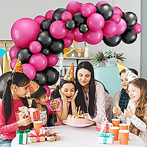 Balloons Garland Arch Kit, Rose Red Black Balloon Arch Kit, Hot Pink Latex Balloons Party Balloons For Birthday Decoration Wedding Baby Shower Engagement Graduation Decoration Party Supplies