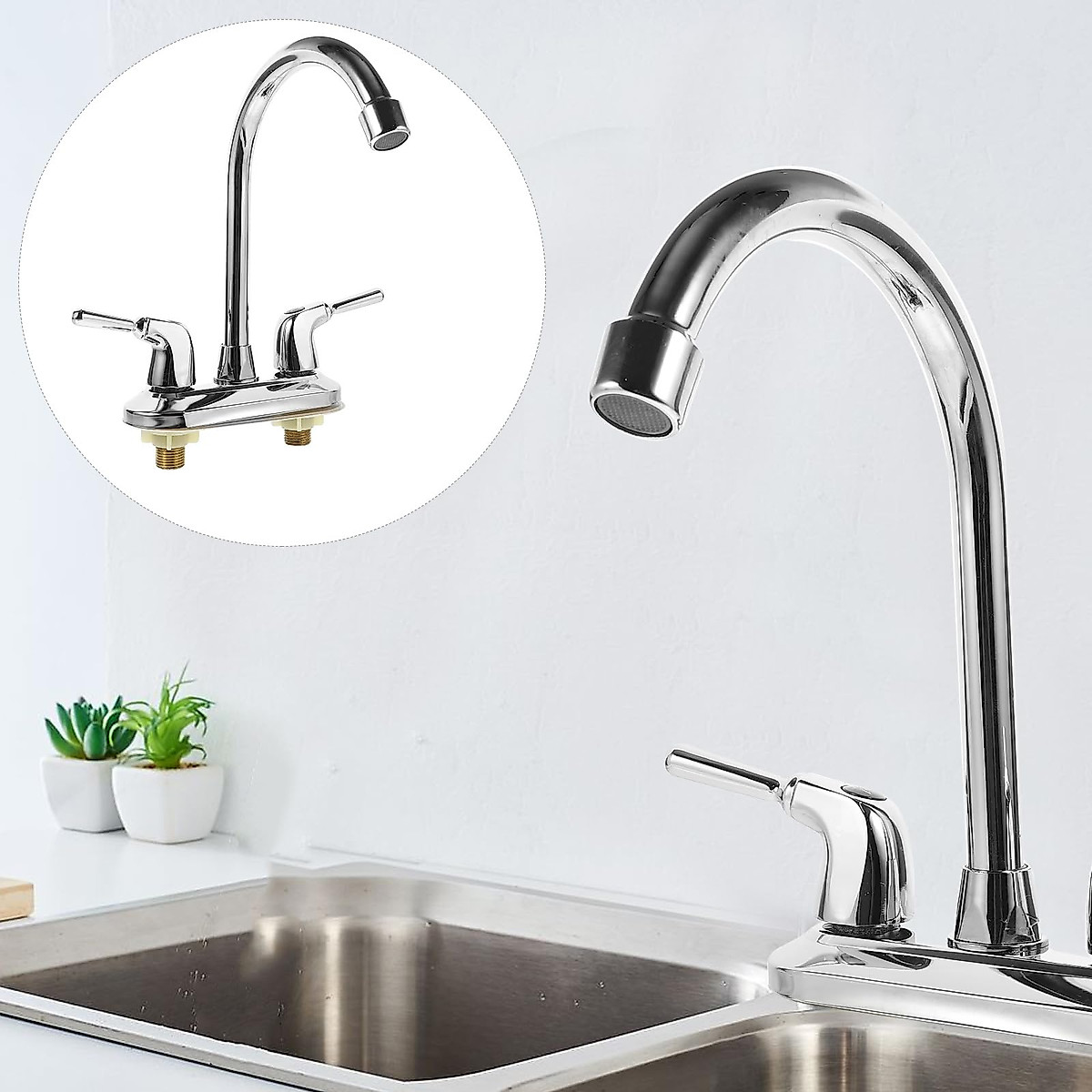 Veemoon Kitchen Faucet, Double Switch Faucet, Stainless Steel Kitchen Tap Water Faucet Hot and Cold Faucet Household Faucet Sink to Rotate Copper Core