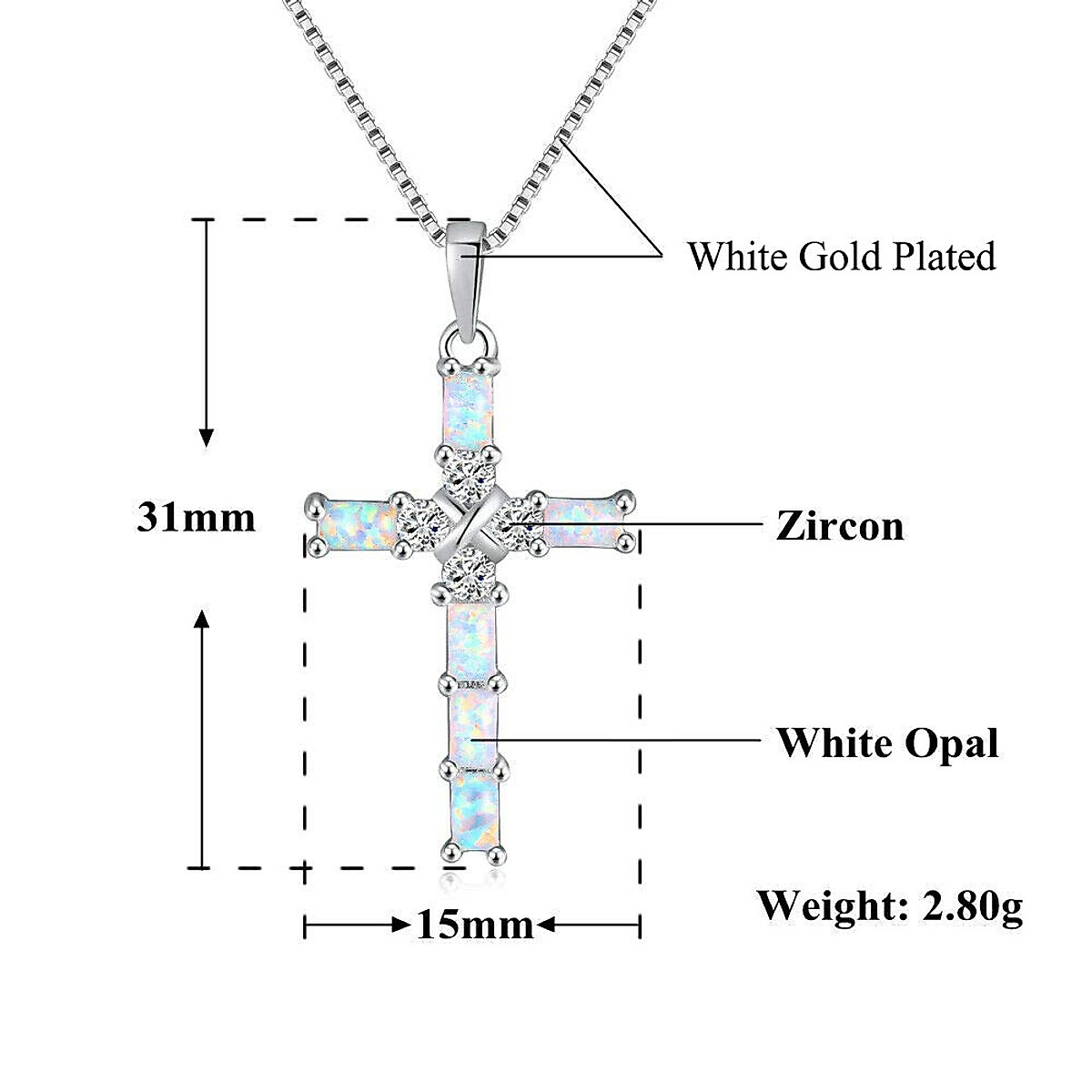 CiNily Cross Pendant Necklace Opal Jewelry for Women 18K White Gold Plated Faith Hope Love Pendant Jewelry for Women Teens Birthday Gifts (White)