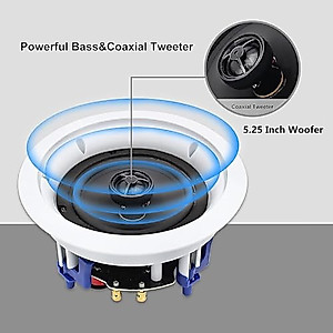 Herdio Home Audio Package Wall Mount Bluetooth Amplifier Receiver System with 300W in Ceiling Wall Passive Speakers Perfect for Home Theater Office Bathroom Kitchen Living Room (A Pair)