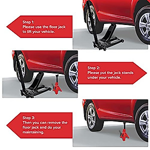 Donext Jack Stands 3 Ton (6,500 lb) Capacity Steel, 1 Pair Red Lifting Stand Adjustable Jack Stands