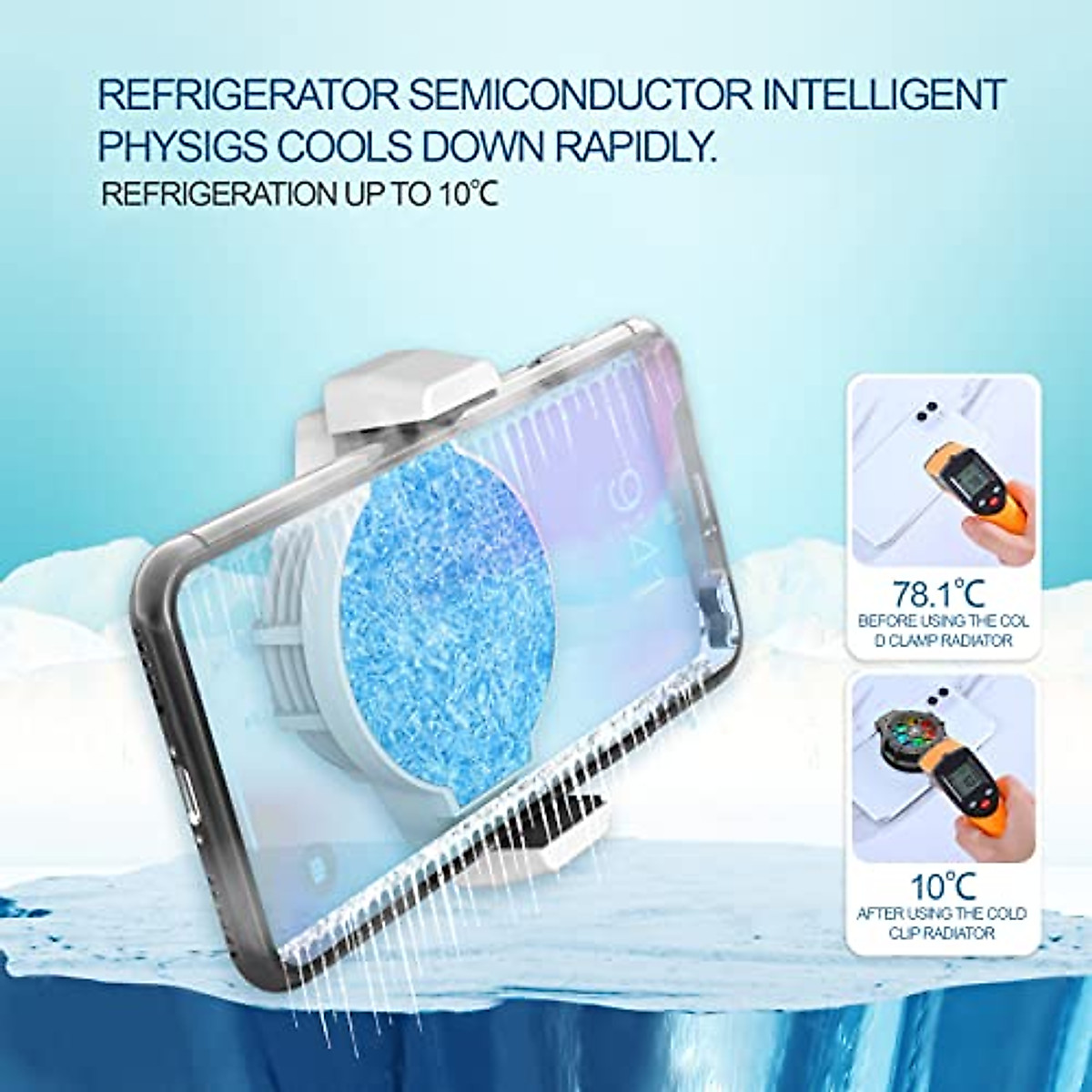 Phone Cooler,Ultra Quiet Cell Phone Radiator with Full Color LED Lights, USB Charging Cable and a High Speed Fan for 2.56in-3.34in (Width) Mobile Phones(White)