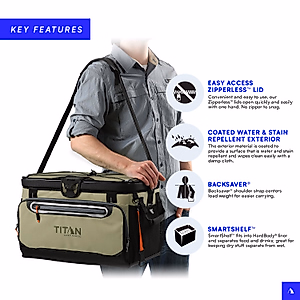 Titan by Arctic Zone Deep Freeze Cooler - 48 Can Zipperless Hardbody Cooler - Deep Freeze Insulation, HardBody Liner, and SmartShelf - Moss