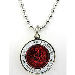 Baja Billy's St. Christopher Surf Medal Necklace Pendant, Protector of Travel re/wh Red/White Small
