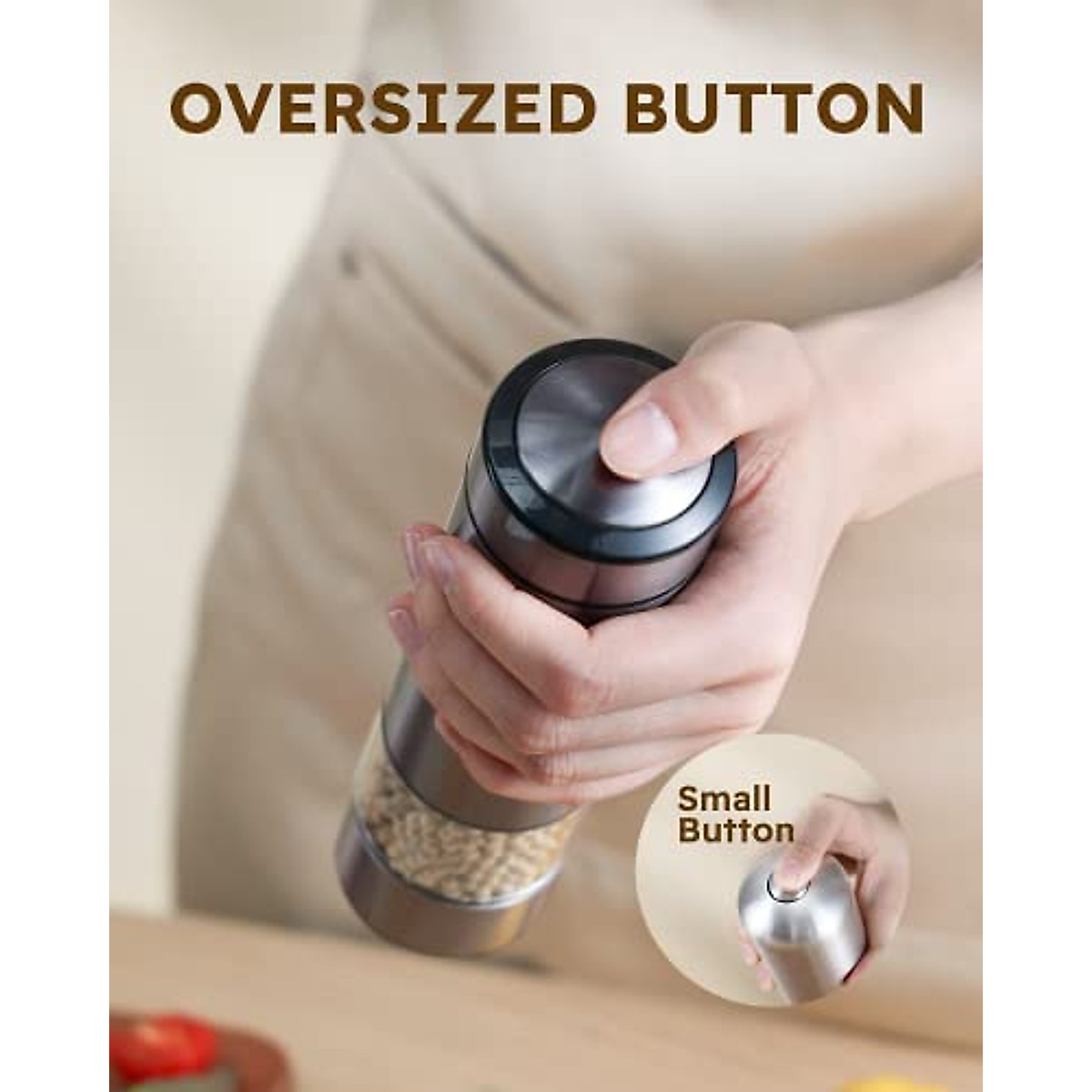 Sangcon Electric Salt and Pepper Grinder Set - USB Rechargeable - Automatic Black Pepper & Sea Salt Spice Mill - Adjustable Coarseness - One Hand Operation - LED Light Refillable - Metallic Gunmetal