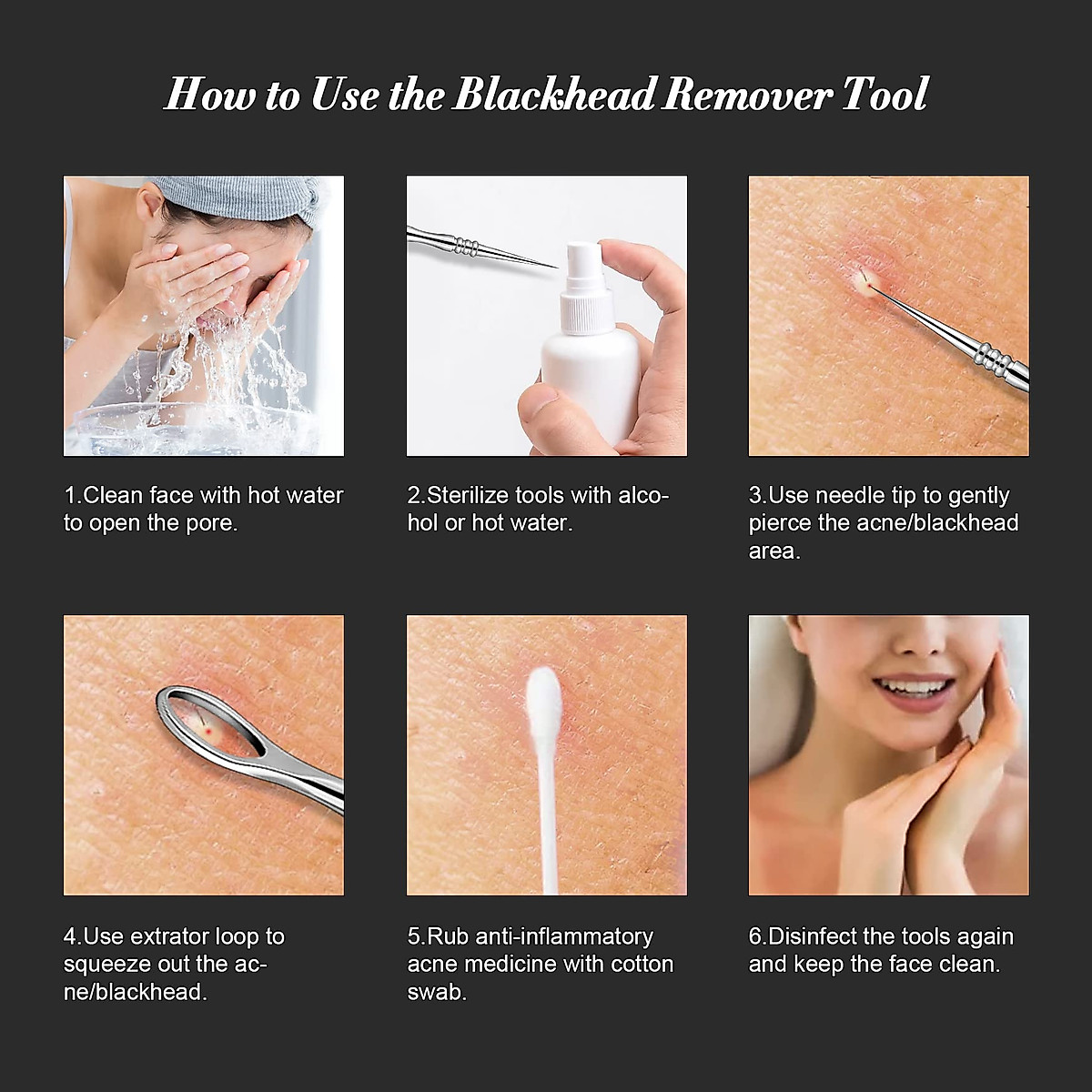 BEZOX Acne Needle Blackhead Remover Tools, Set of 3 Surgical Grade Stainless Steel Pimple Popper Facial Tools with Metal Storage Case