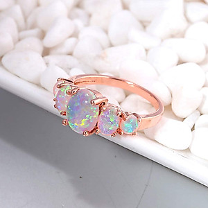 CiNily 14K Rose Gold Plated Pink Fire Opal Ring for Women October Birthstone Engagement Wedding Ring Size 7