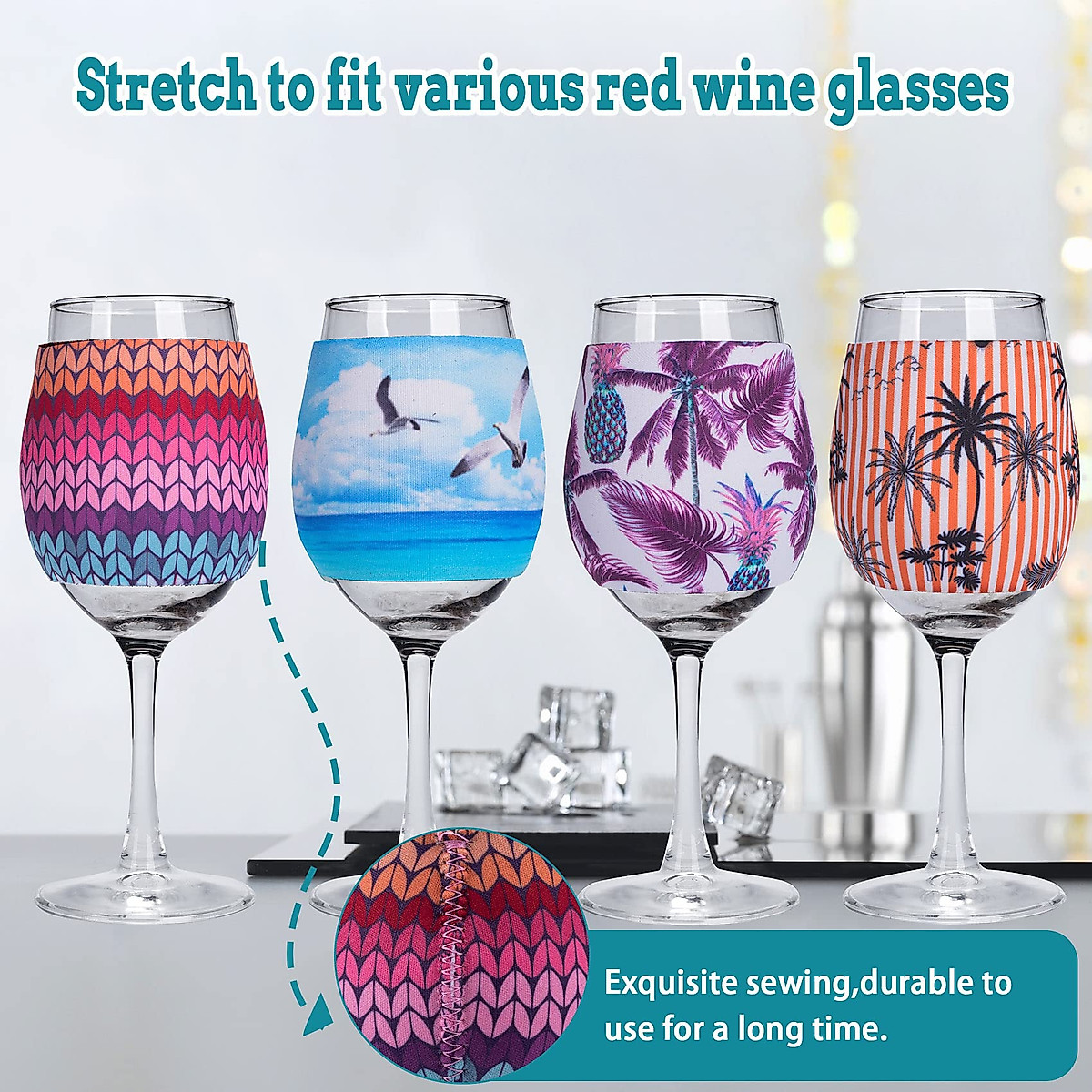 PAGOW 6pcs Wine Glass Sleeve, Identifiers for Standard Size White Wine Glass, Colorful Neoprene Insulator Protector for Wine Glass Ornaments Supplies (4.52x3.07inch, 6 Designs)