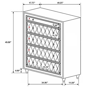 Coaster Home Furnishings Antonella Modern Classic 5-Piece Bedroom Set Velvet Upholstered Eastern King Size Panel Bed Frame 79-inch Headboard Ivory and Camel 223521KE-S5