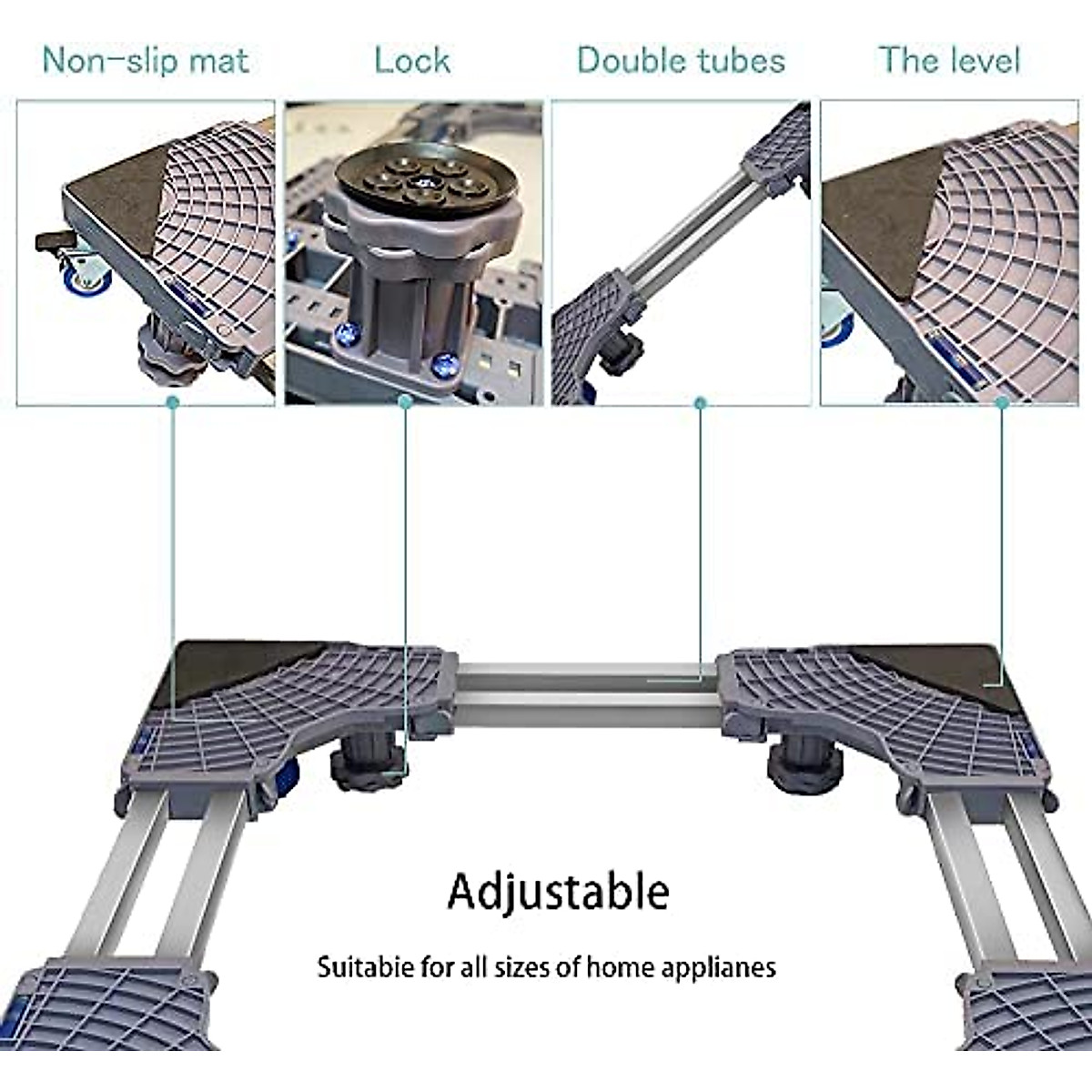 Mini Fridge Stand Universal Stand Base Adjustable Refrigerator Stand with 4 Strong Feet Washing Machine Pedestal Multi-Functional Base for Dryer, Load-Bearing up to 300 kg