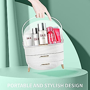 Zglori Makeup Organizer - Cosmetics & Skincare Storage Box with Lid & Drawers, Water & Dust Free, Vanity Organizer for Dresser, Countertop, Bathroom (WHITE)