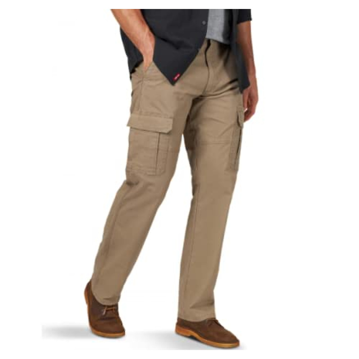 Men's Wrangler Relaxed Fit Flex Cargo Pants Barley Hidden Tech Pocket Straight Leg Flat Front (34x30)