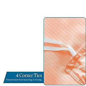 King/Cal-King (90x110) Duvet Cover 400 Thread Count Egyptian Cotton Soft 3-PCs Duvet Cover Set - All Season Comforter Cover with Button Closure & Corner Ties (Stripe, Peach)