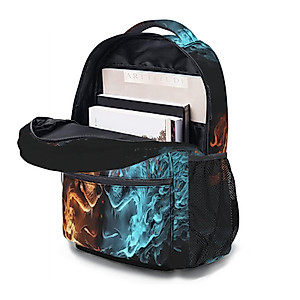 aportt Blue Red Fire Wolf Backpack for Boys Girls Durable Casual Basic Kids Bookbag Lightweight School Bag for Teens Students Travel Hiking Camping Daypack