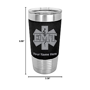 LaserGram 20oz Vacuum Insulated Tumbler Mug, EMT Emergency Medical Technician, Personalized Engraving Included (Faux Leather, Black)