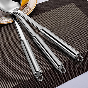 Pleafind Serving Utensils Set for Parties,3-Piece Silver Stainless Steel utensils set,Includes 1 Serving Spoon, 1 Slotted Spoon and 1 Soup Ladle,Serving Spoons for Buffet