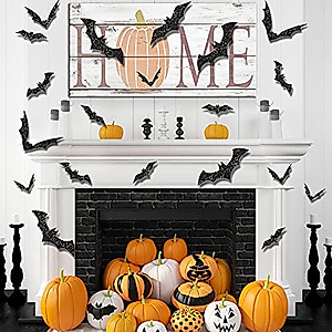 KIMOBER 144pcs Halloween Bats Wall Decor,Glittery 3D Bat Wall Decal Stickers for Halloween Party Indoor Outdoor Supplies