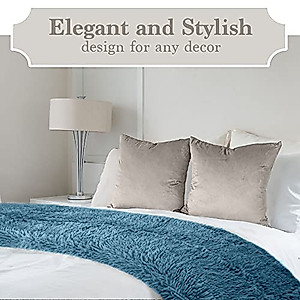 The Connecticut Home Company Shag Throw Blanket and Throw Pillow Case Set of 2, Both in Slate Blue, Sherpa Reversible Blanket is Size 65x50 and Pillow Cases are Size 16x16, 2 Item Bundle