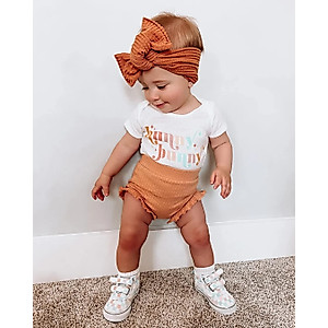 wybzd Newborn Baby Girl Easter Outfit Bunny Romper Onesie Shorts Set Rabbit Pompoms Tail Bloomer with Headband (Bunny Short Set,6-12 Months)