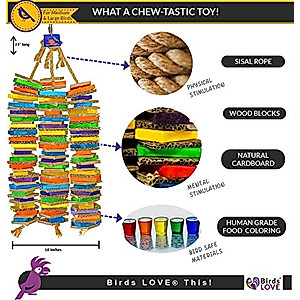 Birds LOVE Chew-Tastic Triple Tower of Shredded Fun Colorful Safe Lots of Wood to Chew Large Bird Cage Toy for African Greys, Amazons, Eclectus, Cockatoos, Macaws and Similar Sized Birds