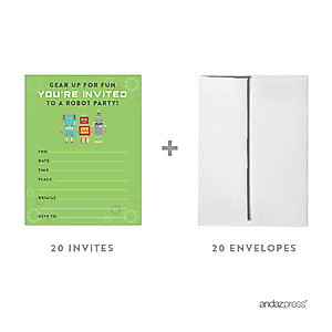 Andaz Press Robot Birthday Collection, Blank Invitations with Envelopes, 20-pack