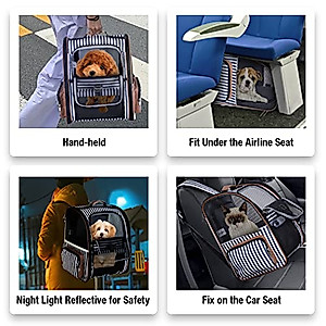 Lekebobor Large Cat Backpack Carrier Expandable Pet Carrier Backpack for Small Dogs Medium Cats Fit Up to 18 Lbs, Dog Carrier Backpack,Puppy Backpack Carrier, Blue Striped