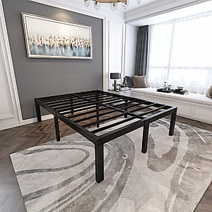 yookare 18 Inch Tall and Strong Platform Metal Bed Frame/Easy Assembly Mattress Foundation/ 4000lbs Heavy Duty Frame with Steel Slat Support/No Noise/No Box Spring Needed, Queen